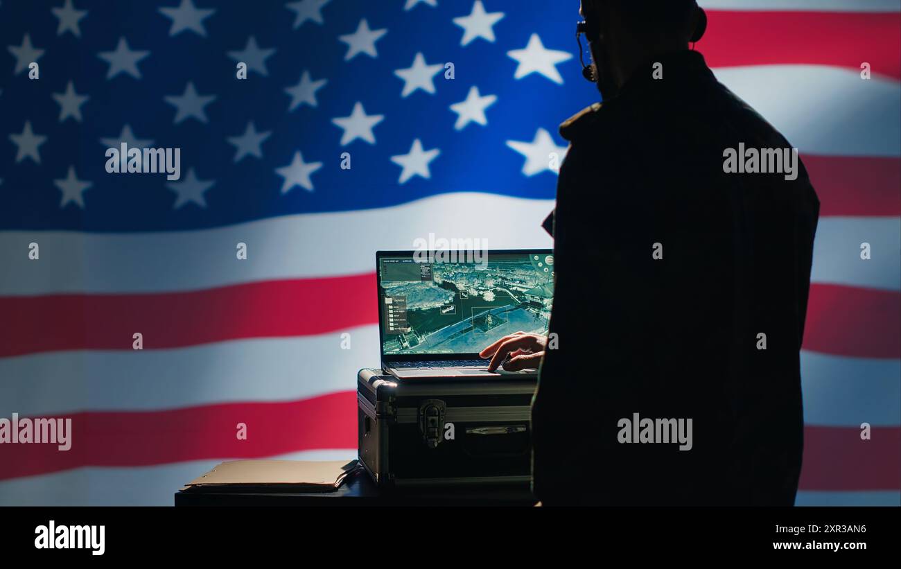 Us Air Force Agent Using Radar System On Laptop To Detect Incoming