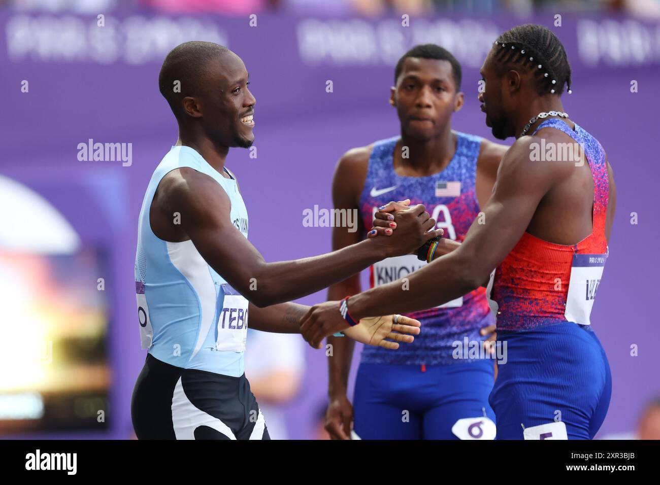 Saint-Denis, France. 8th Aug, 2024. (L-R) TEBOGO Letsile (BOT), LYLES ...