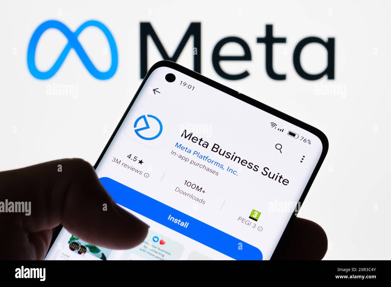 Close-up of a smartphone screen displaying Meta Business Suite app with ...