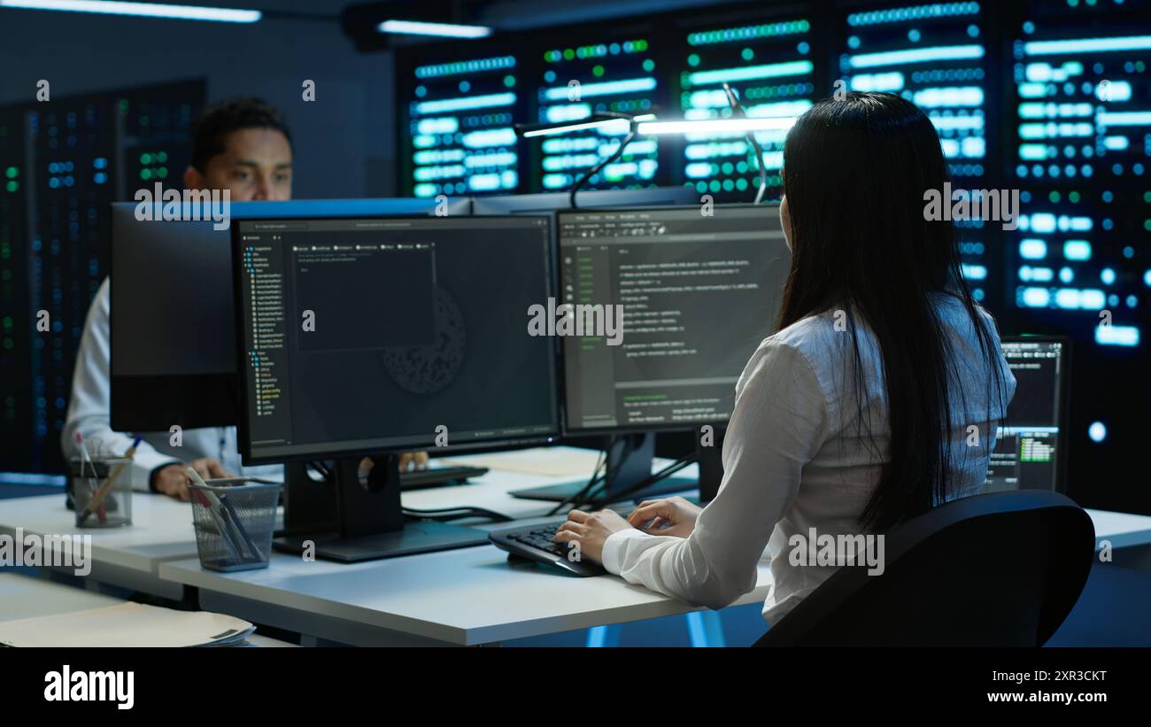 Engineer Using Augmented Reality Tech In Data Center Installing Software Troubleshooting