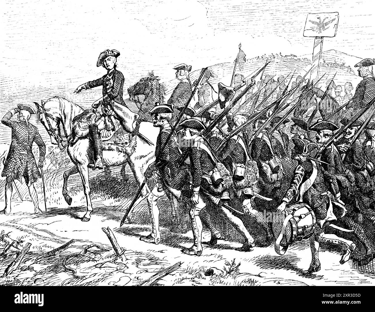The Prussian King Frederick II the Great on horse marching into Bohemia ...