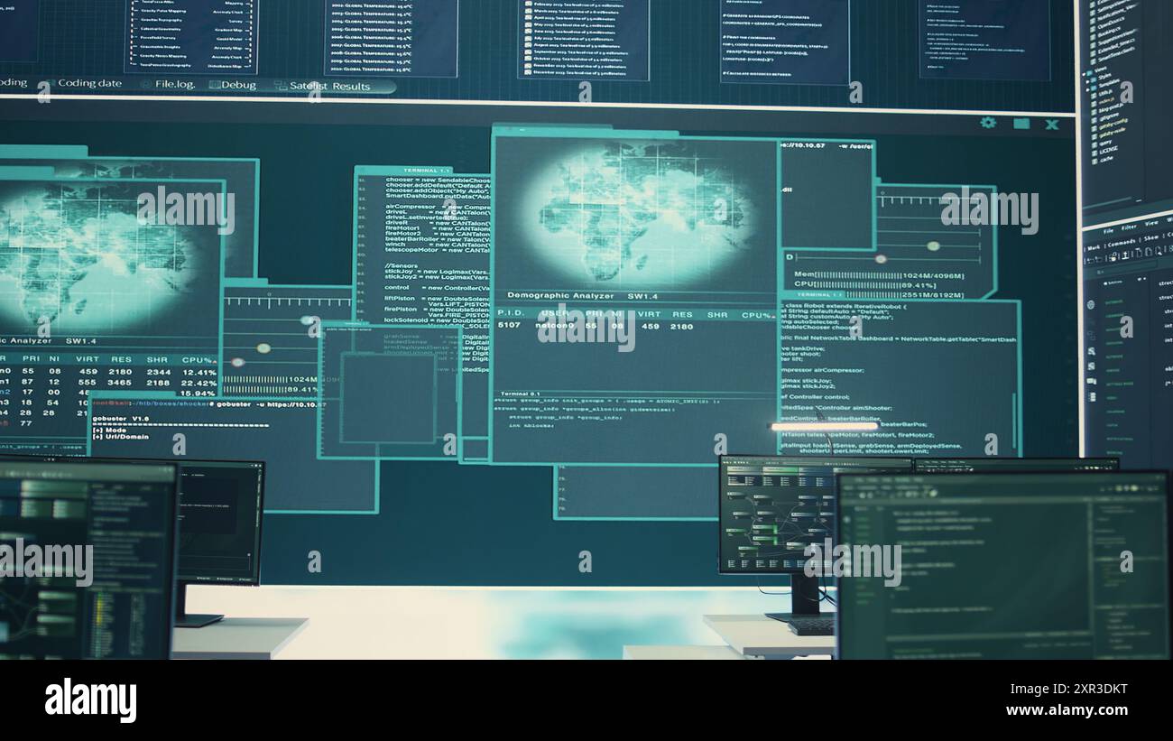 High tech governmental cyber security room without staff at work ...