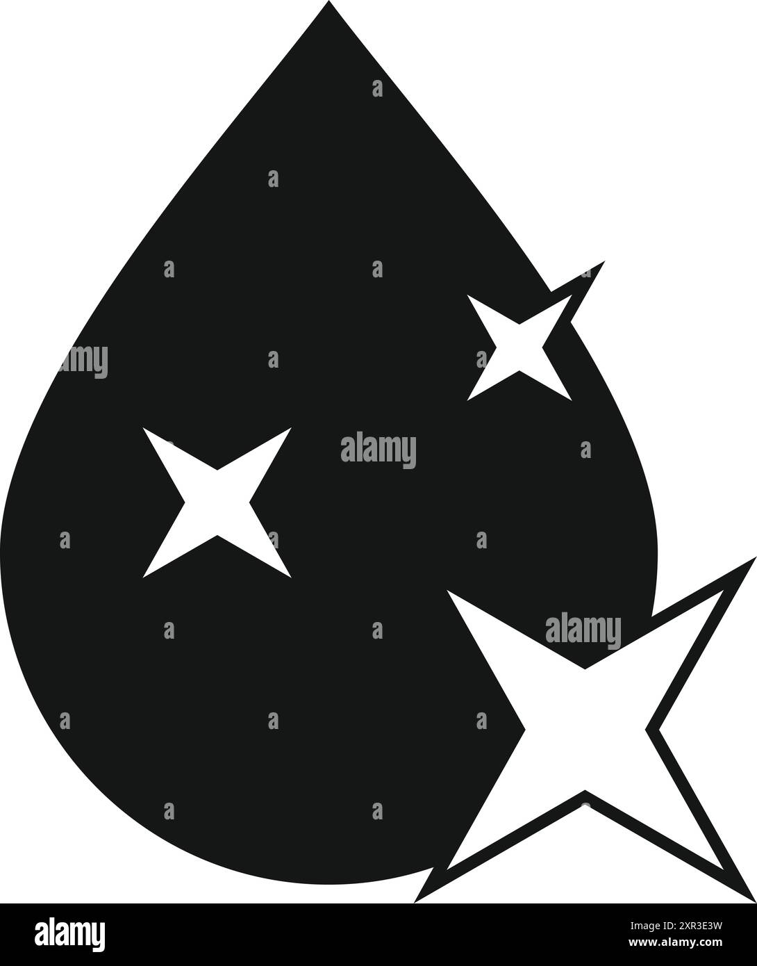 Simple black drop shape with three shining white stars is symbolizing ...