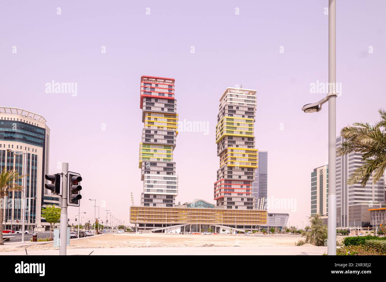 Colourful twin towers at Lusail city, Doha, Qatar Stock Photo - Alamy