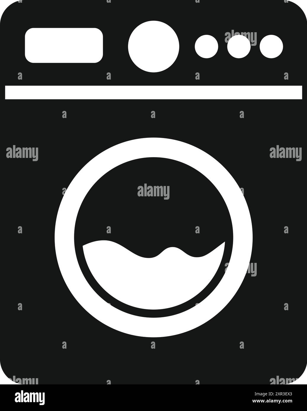 Black and white illustration of a washing machine running a wash cycle ...