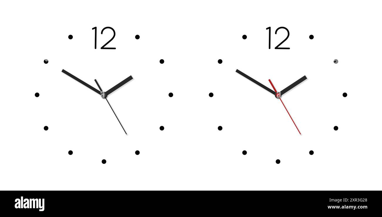 Vector 3d Realistic Wall Office Clock Face Set. White and Black Dial ...