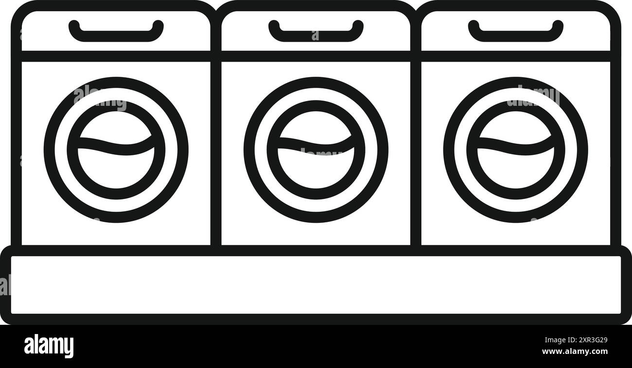 Line drawing of a row of washing machines side by side representing a ...