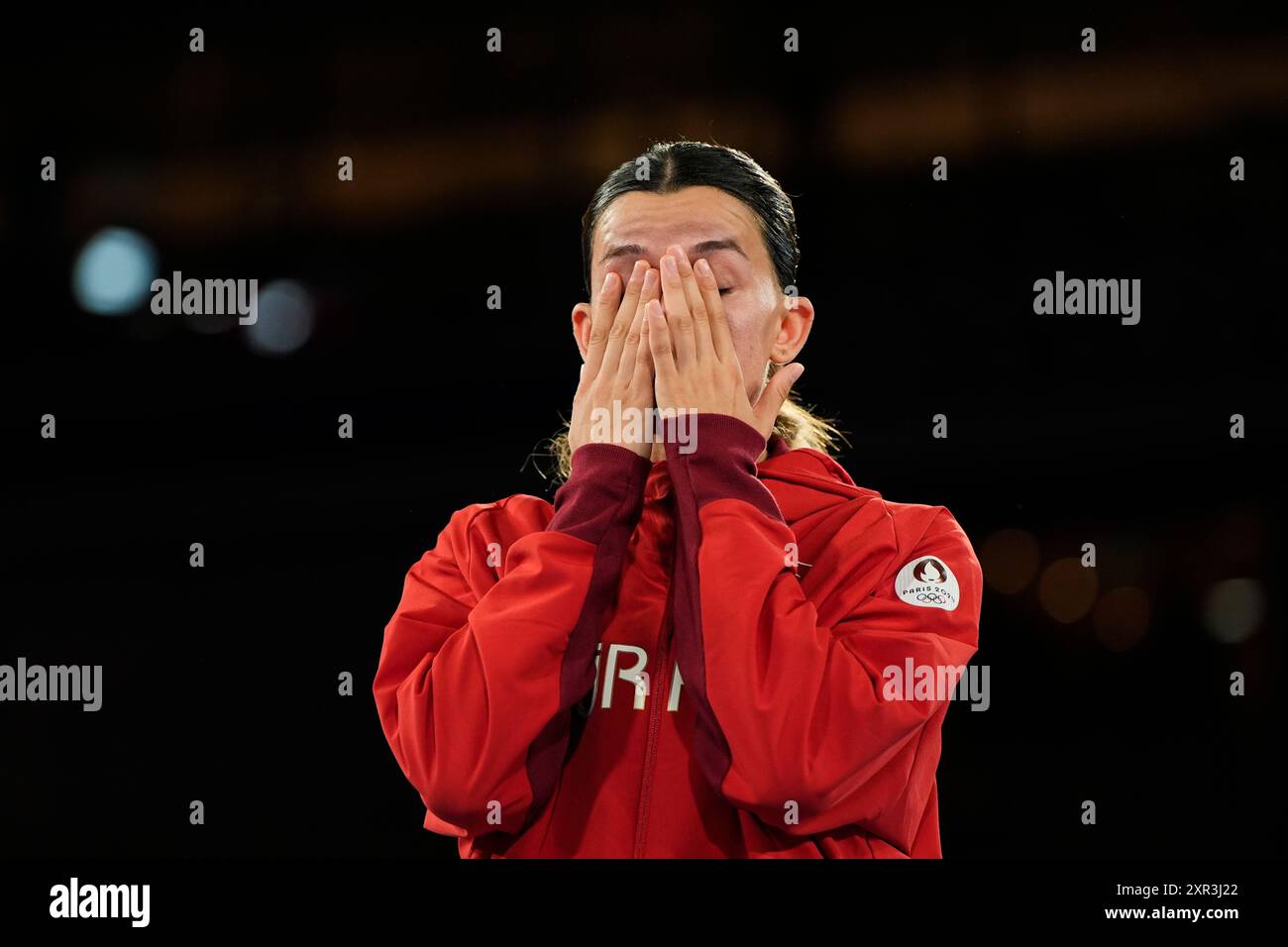 Silver medalist Turkey's Hatice Akbas attends a medal ceremony for the ...