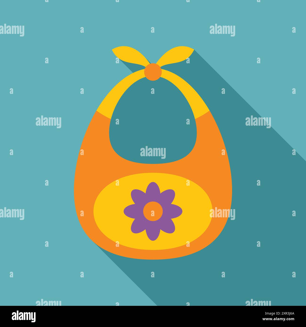 Yellow baby bib with a purple flower decoration is a classic symbol of ...