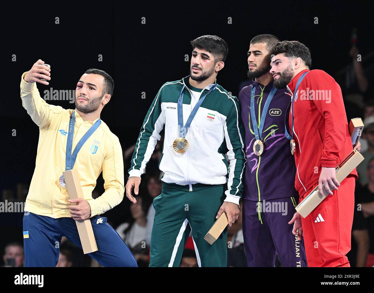 (240808) -- PARIS, Aug. 8, 2024 (Xinhua) -- Silver medalist Parviz ...