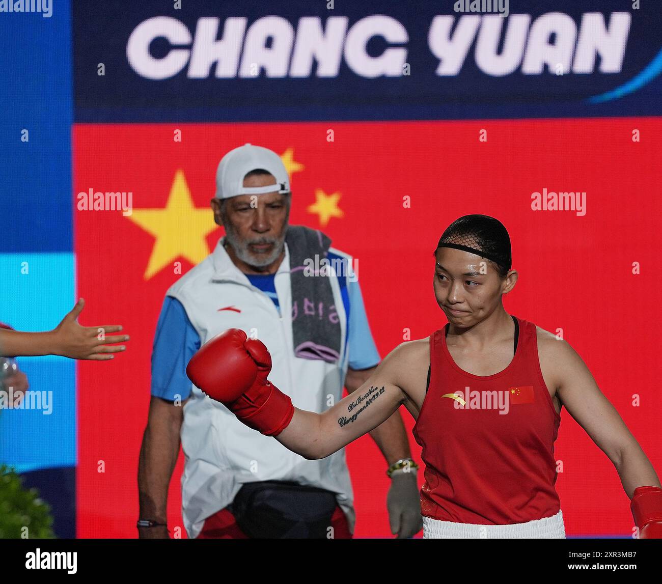 Paris, France. 8th Aug, 2024. Chang Yuan of China arrives at the ring ...