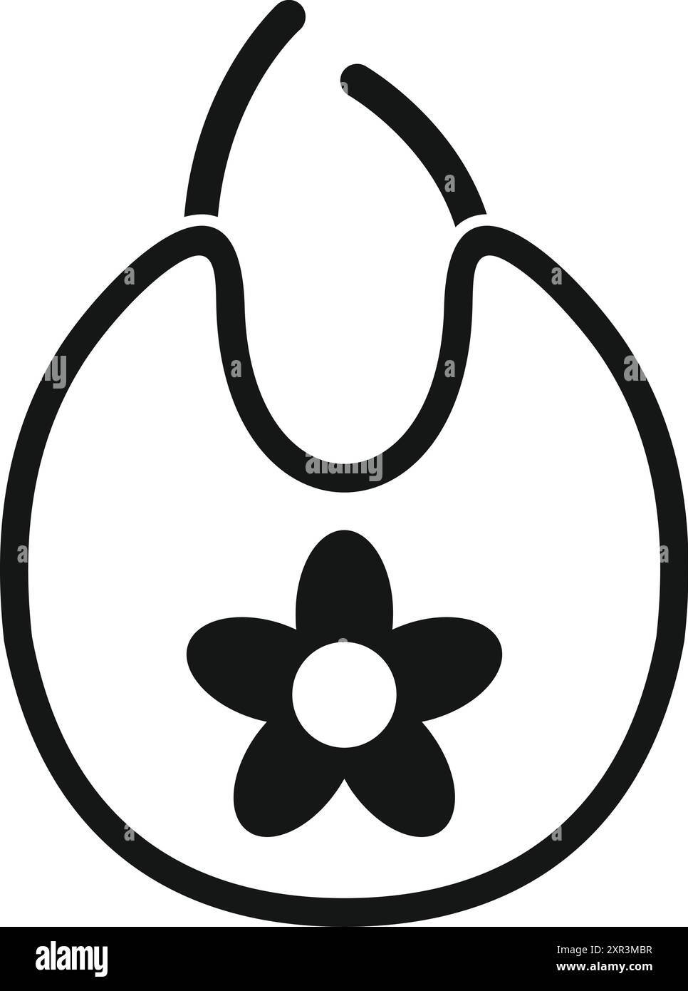 Black and white outline of a baby bib featuring a bold flower design ...