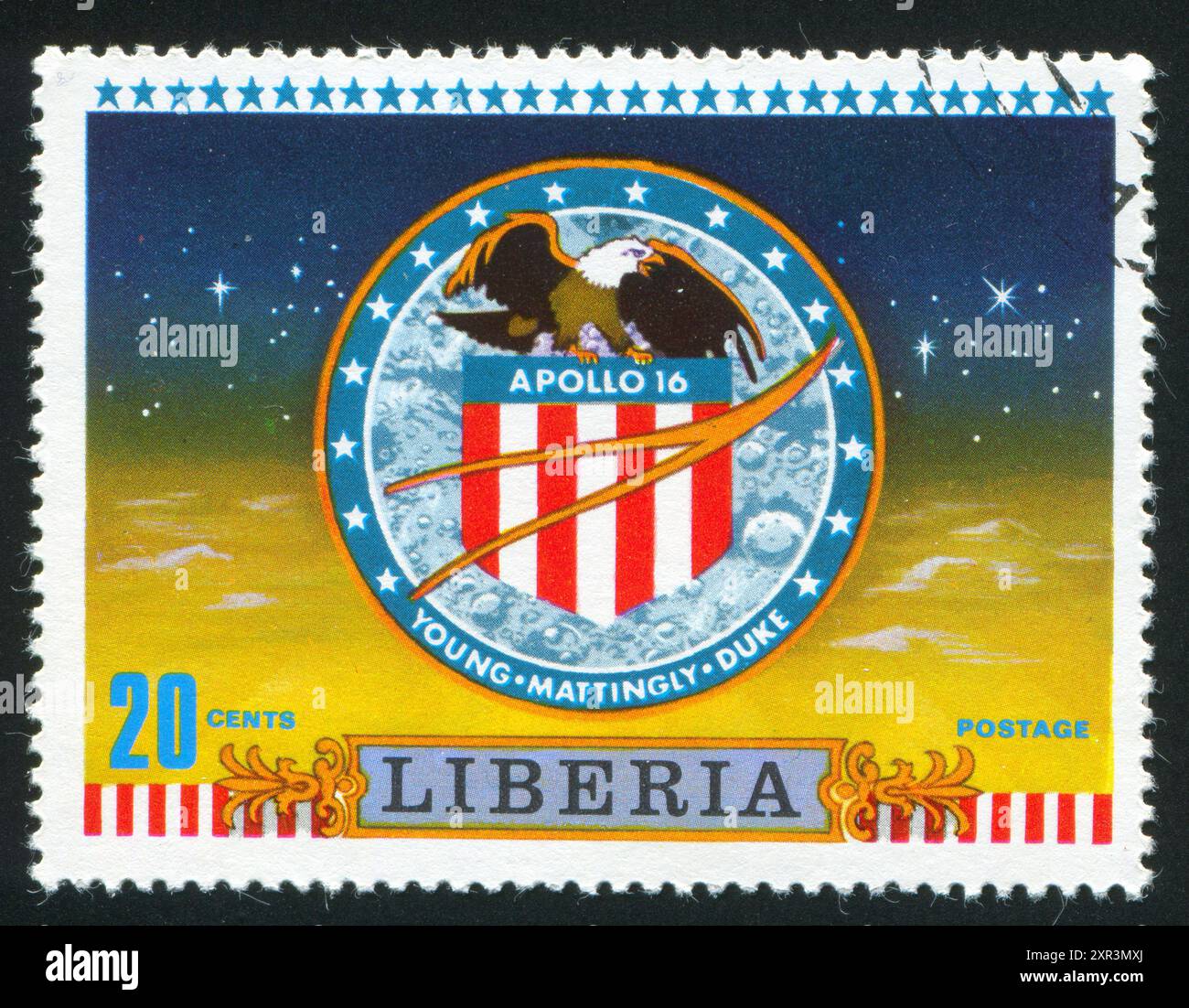 LIBERIA - CIRCA 1972: stamp printed by Liberia, shows Apollo badge, circa 1972 Stock Photo - Alamy