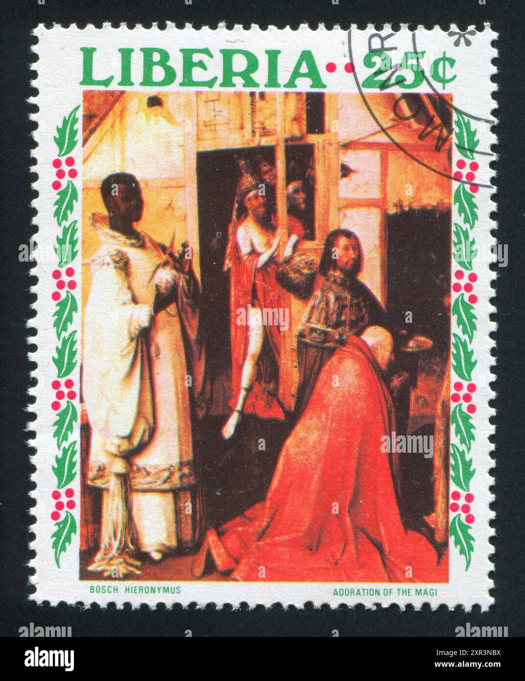 LIBERIA - CIRCA 1970: stamp printed by Liberia, shows Adoration of the King by Hieronymus Bosch ...