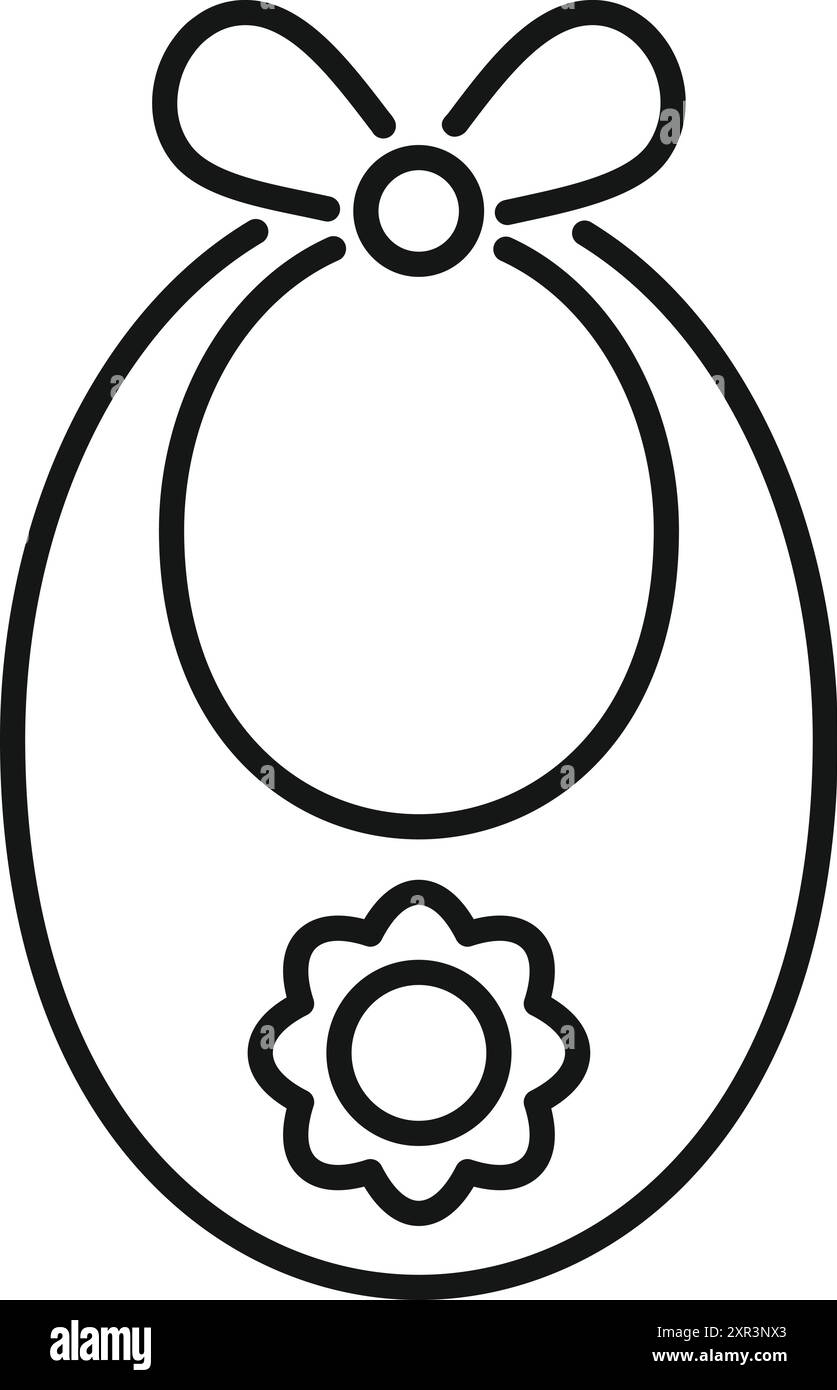 Simple line drawing of a baby bib with a flower decoration and bow tie ...