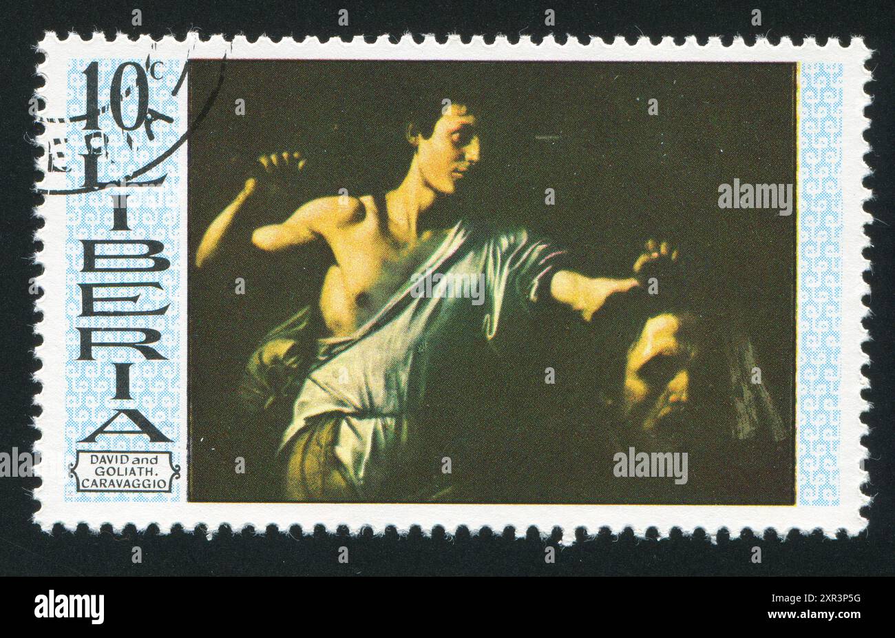 LIBERIA - CIRCA 1969: stamp printed by Liberia, shows David and Goliath by Caravaggio, circa ...