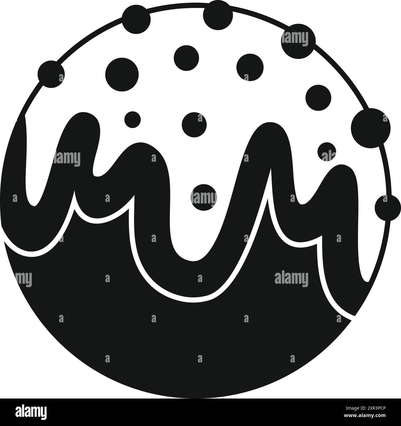 Round cake with icing dripping and chocolate chips icon simple black ...