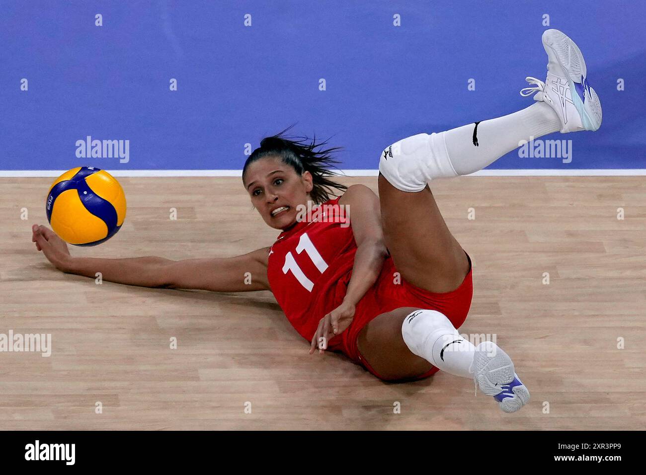 Turkey's Derya Cebecioglu can't get to a ball in time during a ...