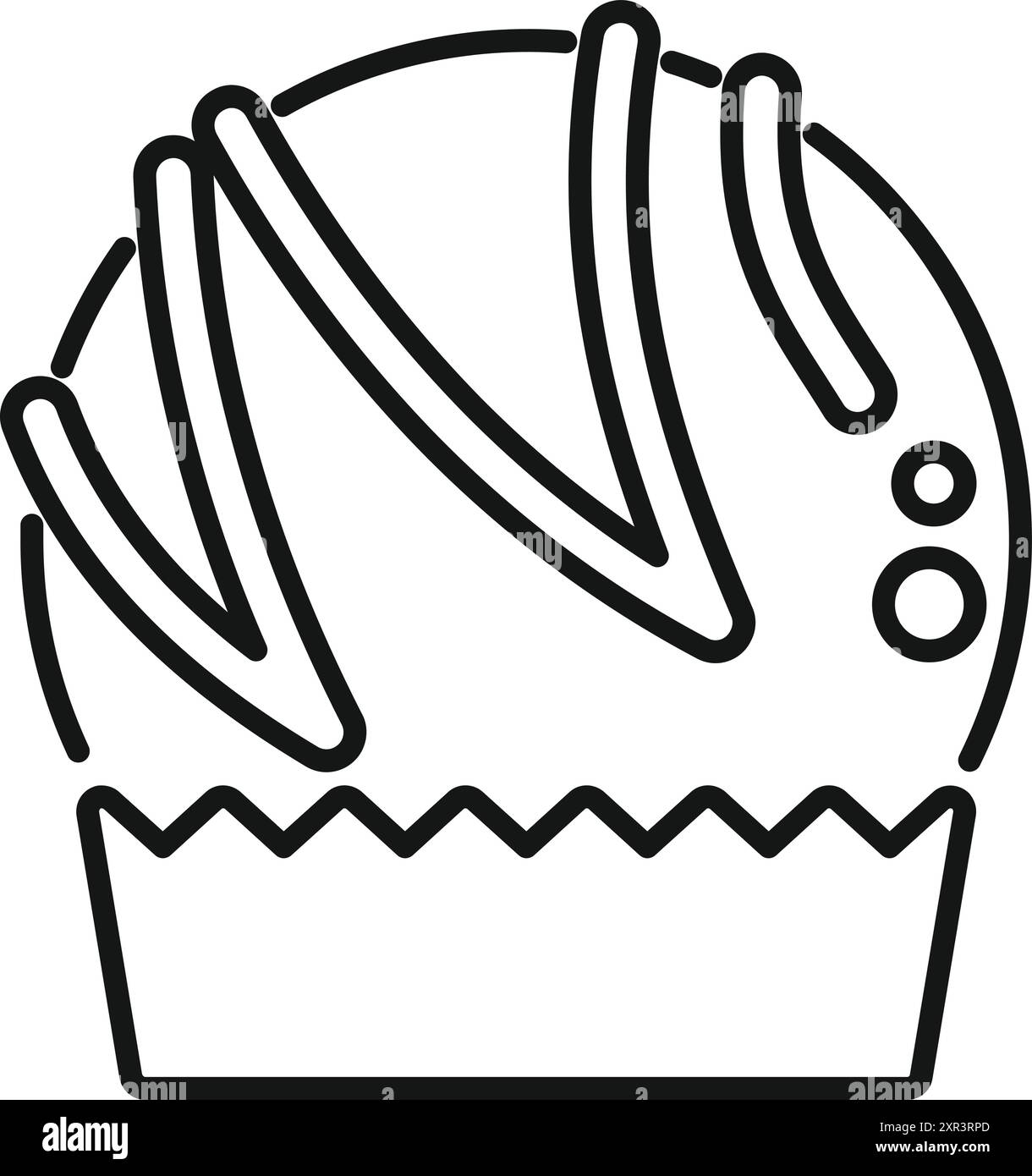Simple line drawing of a chocolate candy with decoration in a paper cup ...