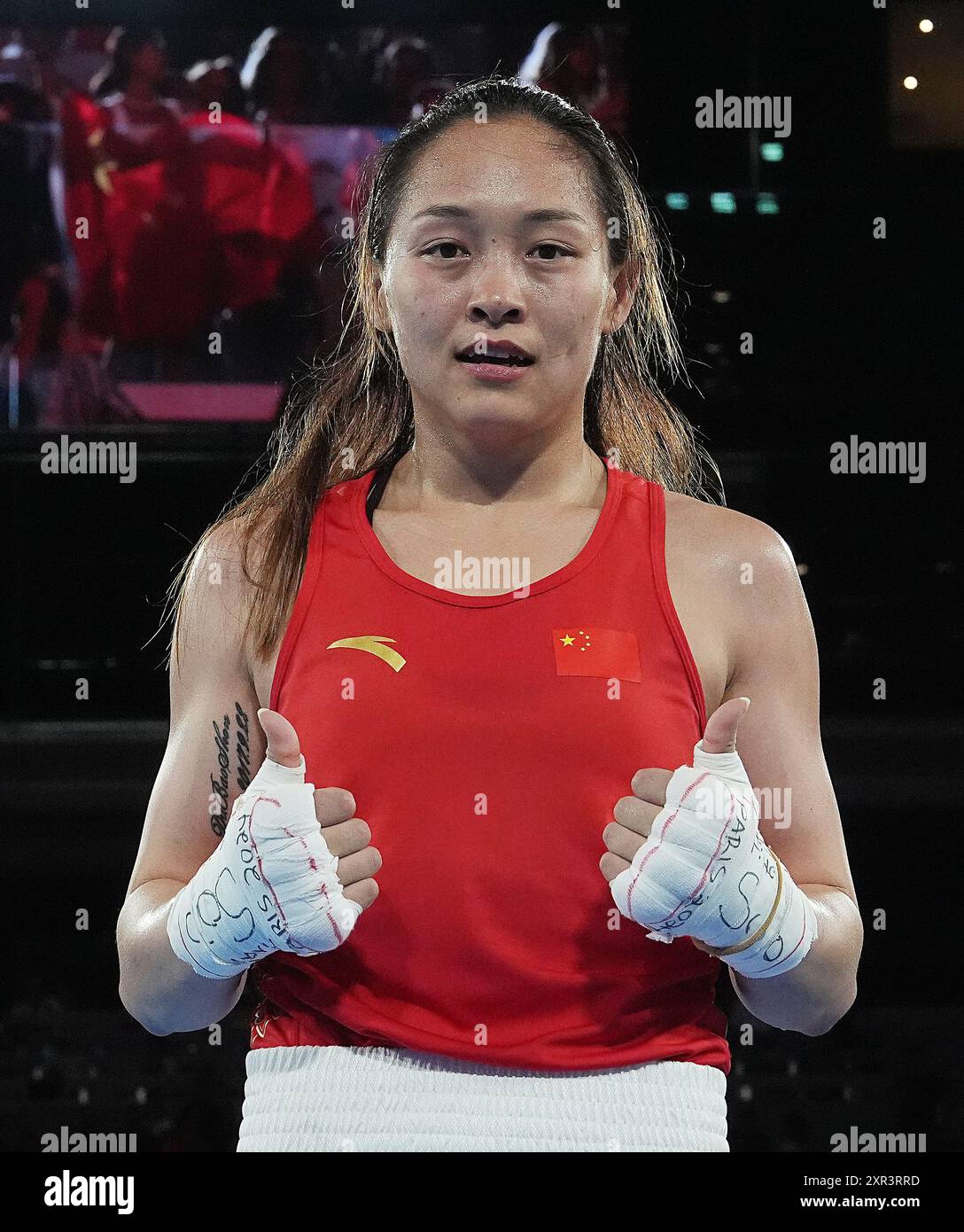 Paris, France. 8th Aug, 2024. Chang Yuan of China celebrates after ...