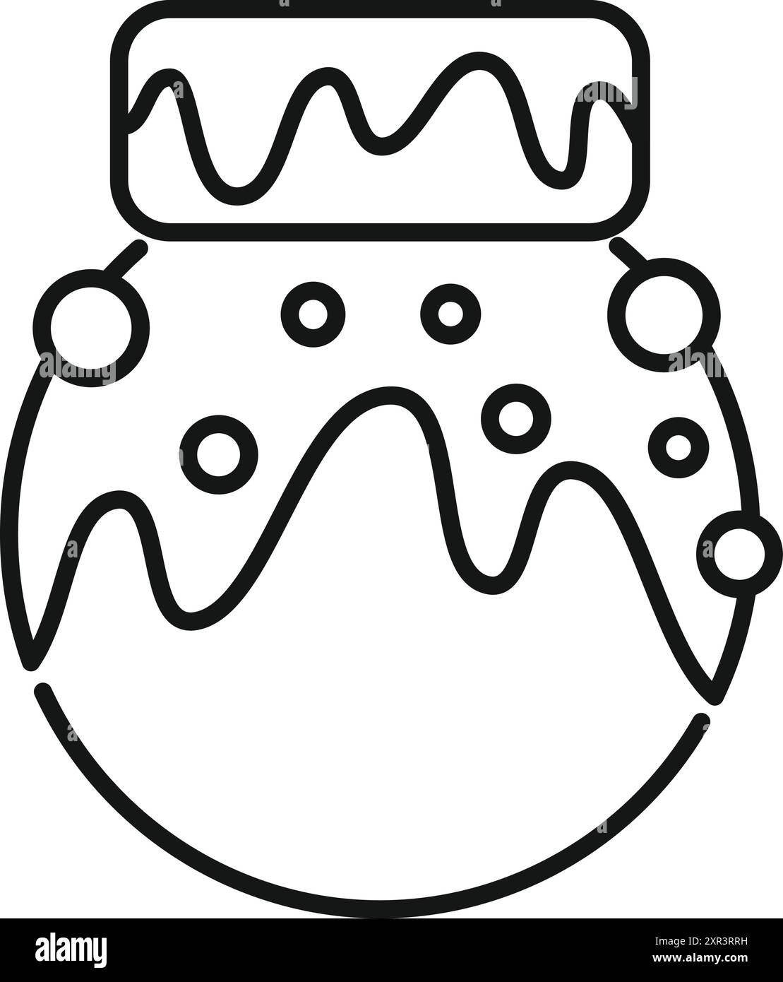 Simple line drawing of a round cake with icing and sprinkles being iced ...