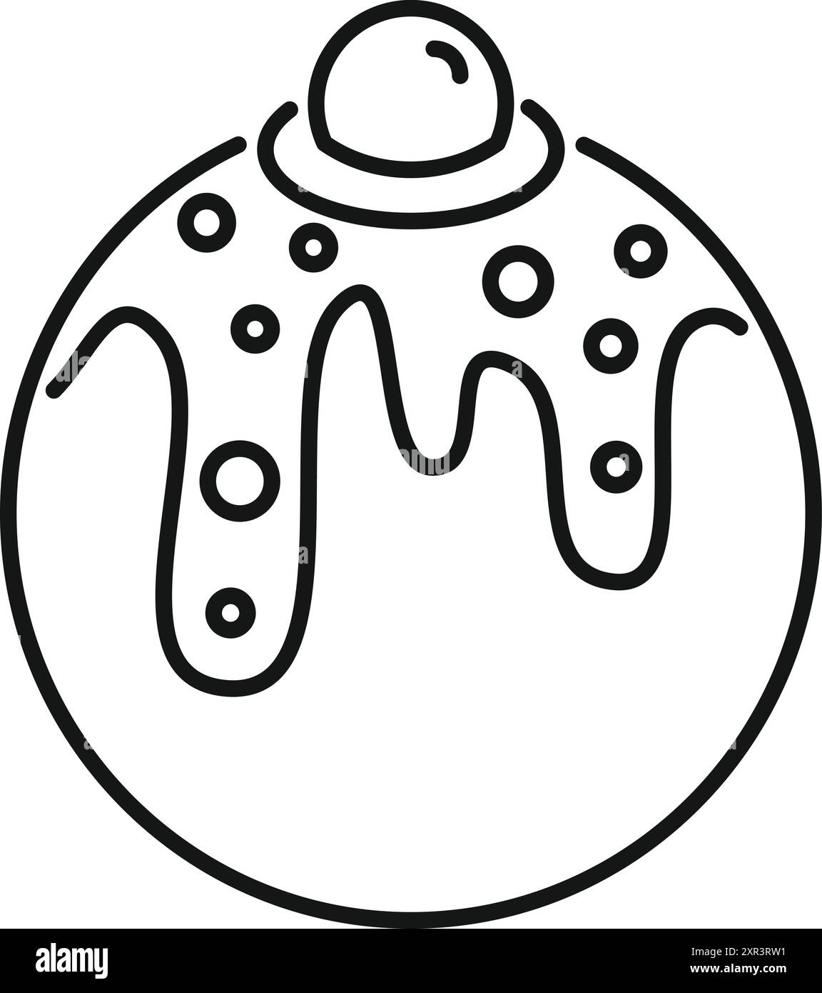 Black and white line art illustration of a round cake with icing ...