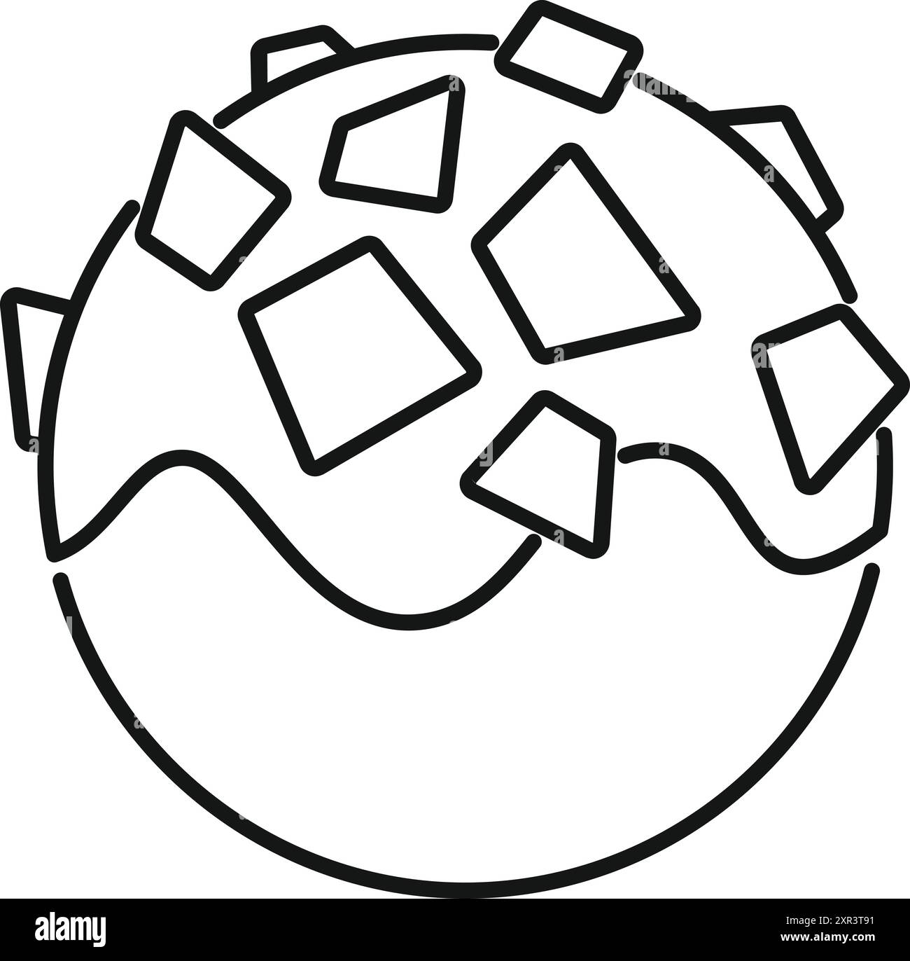 Line art illustration of a round cookie covered with chocolate icing ...