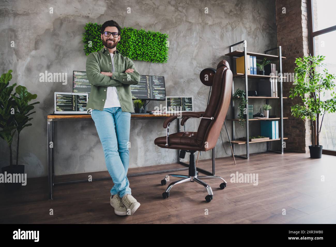 Full size photo of professional it specialist young man folded arms ...