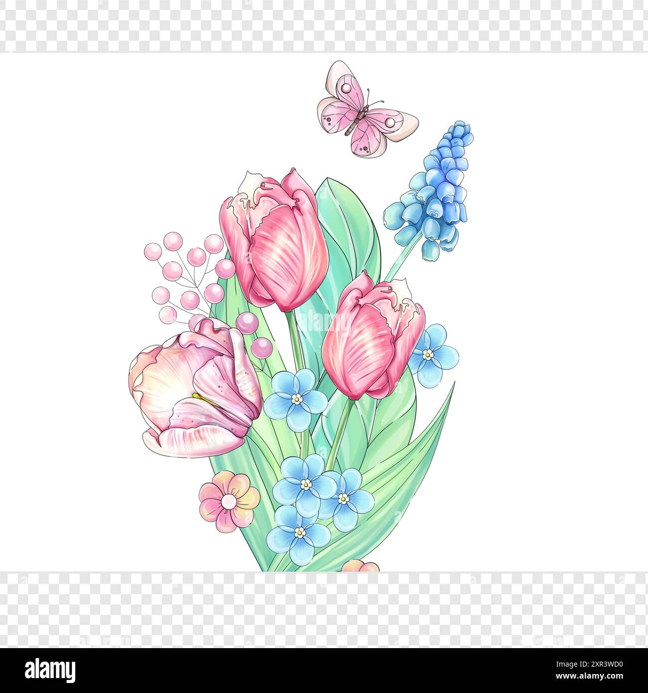 Watercolor spring template for Mother's day. Hand draw garden border ...