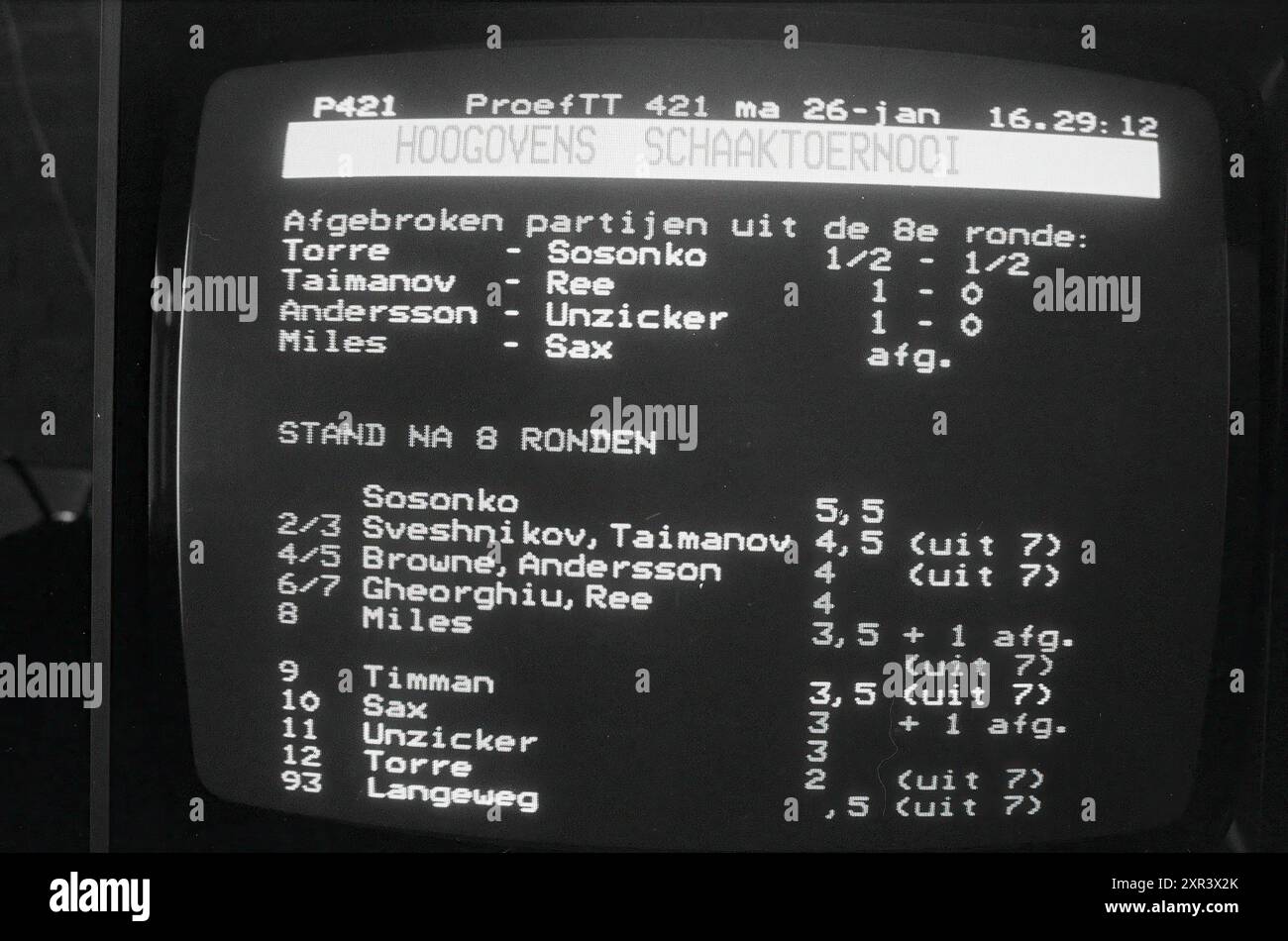 Teletext at Hoogoven Chess Tournament, Hoogoven Chess Tournament, Wijk aan Zee, 26-01-1981 Stock ...