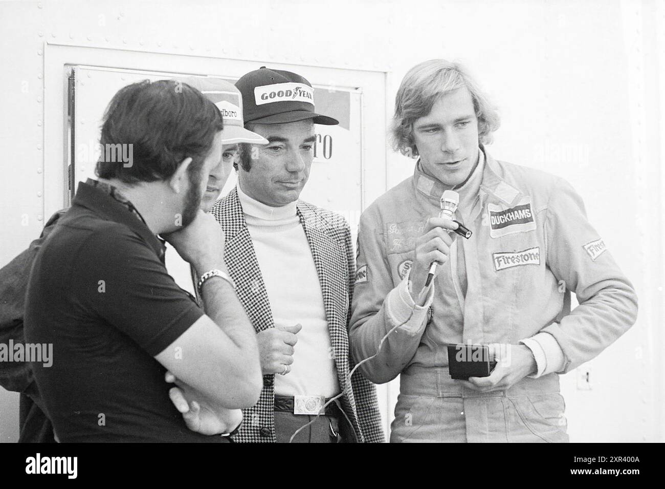 Portraits of Grand Prix drivers, racing driver James Hunt and others ...