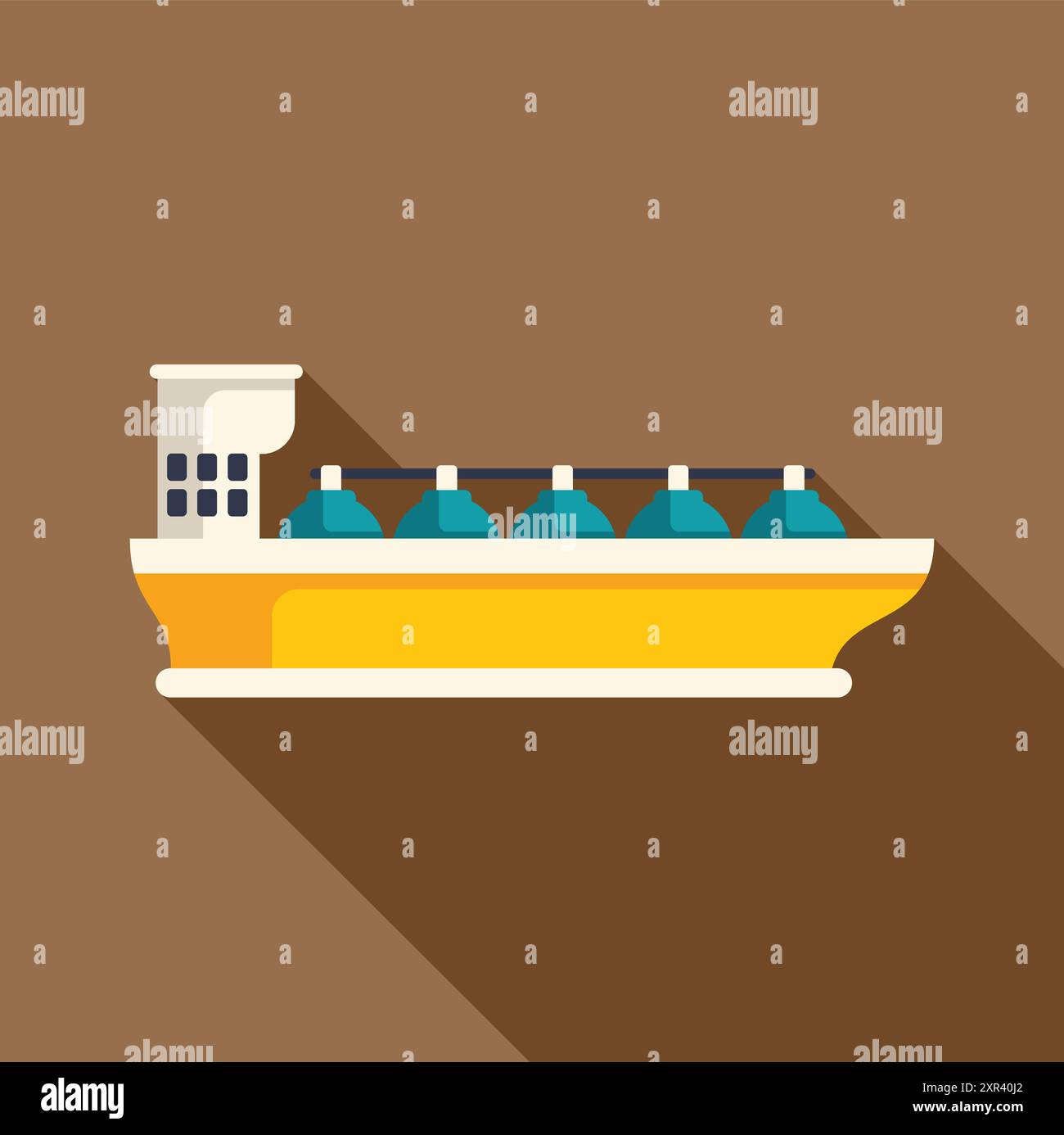 Yellow gas carrier ship transporting liquefied natural gas, side view ...