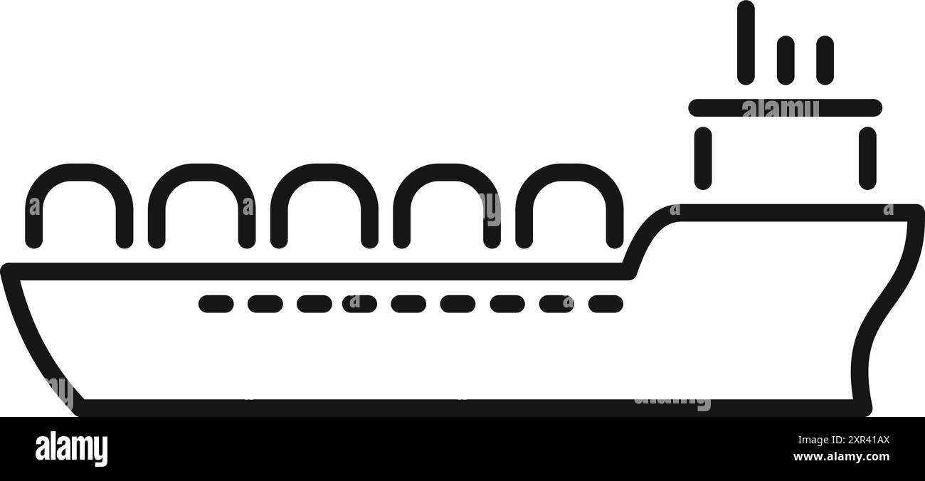 Line art icon of a cargo ship transporting goods across a body of water ...