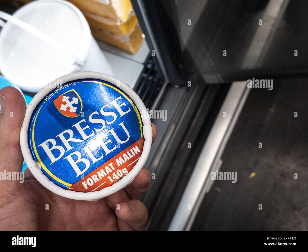 Picture of a bresse bleu cheese for sale in a belgrade supermarket ...