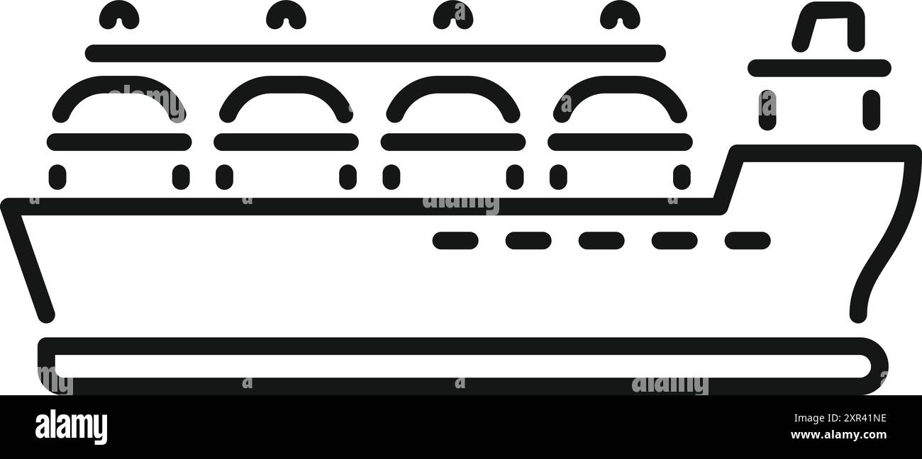 Black line lng carrier ship delivering liquefied natural gas icon isolated on white background ...