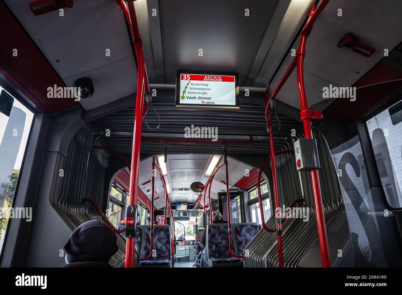 Interior of an ASEAG urban bus in Aachen. The image highlights the ...