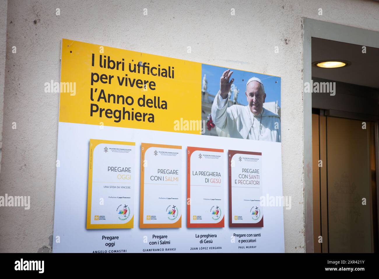 A promotional poster for books written by Pope Francis, prominently ...
