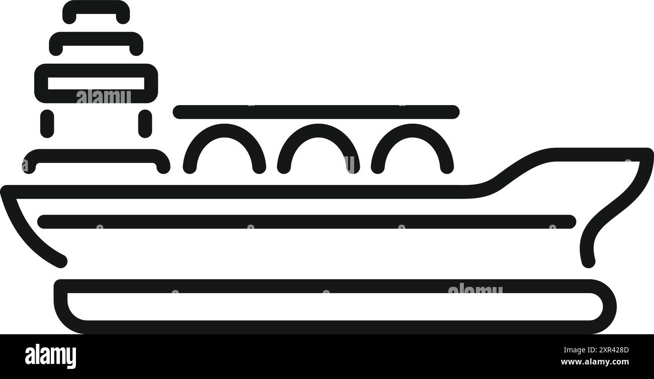 Line drawing of a large cargo ship navigating the open ocean ...