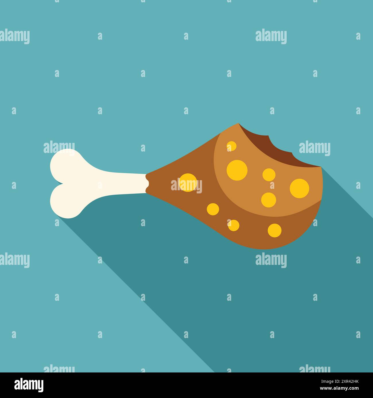 Crispy fried chicken leg piece on a blue background, with a bite taken ...