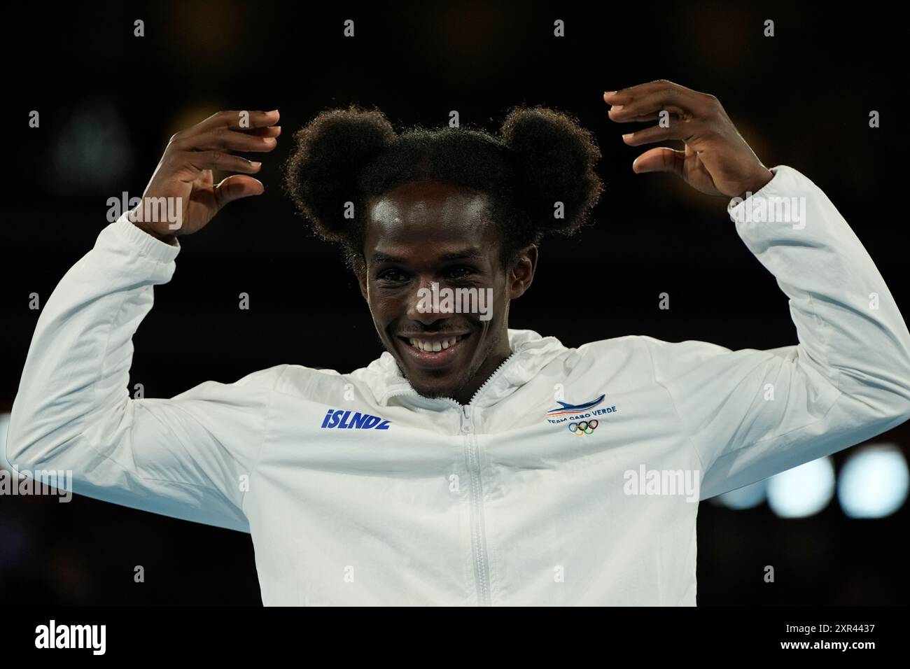 Bronze medalist Cabo Verde's David De Pina poses during a medals ...