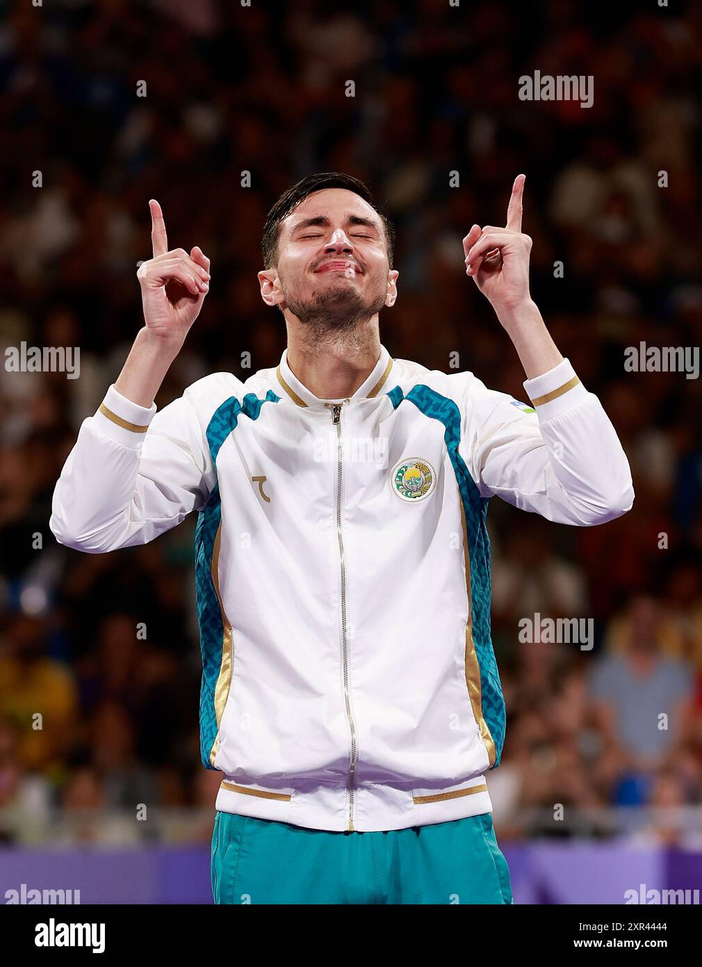 Paris, France. 8th Aug, 2024. Gold medalist Ulugbek Rashitov of ...