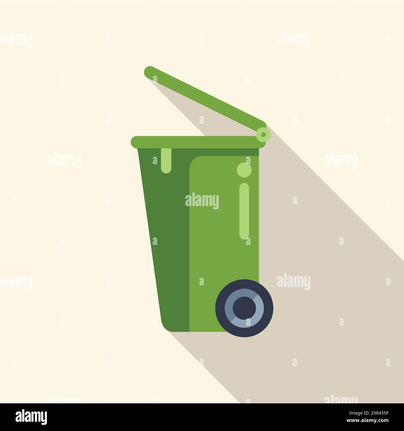 Green wheelie bin with an open lid, for waste and recycling, with a ...