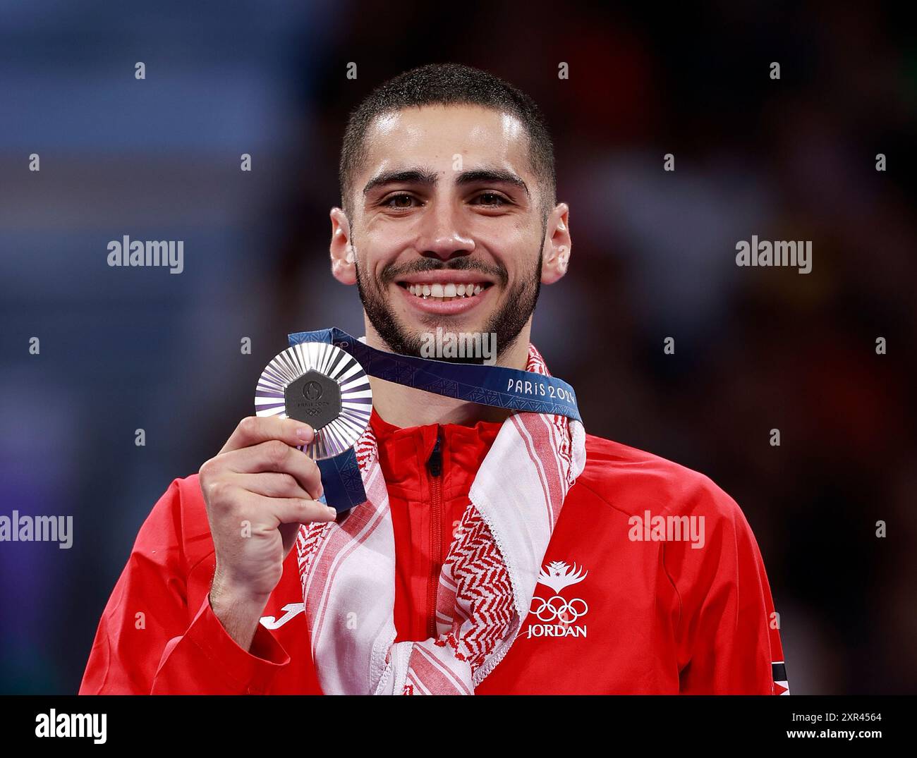 Paris, France. 8th Aug, 2024. Silver medalist Zaid Kareem of Jordan ...