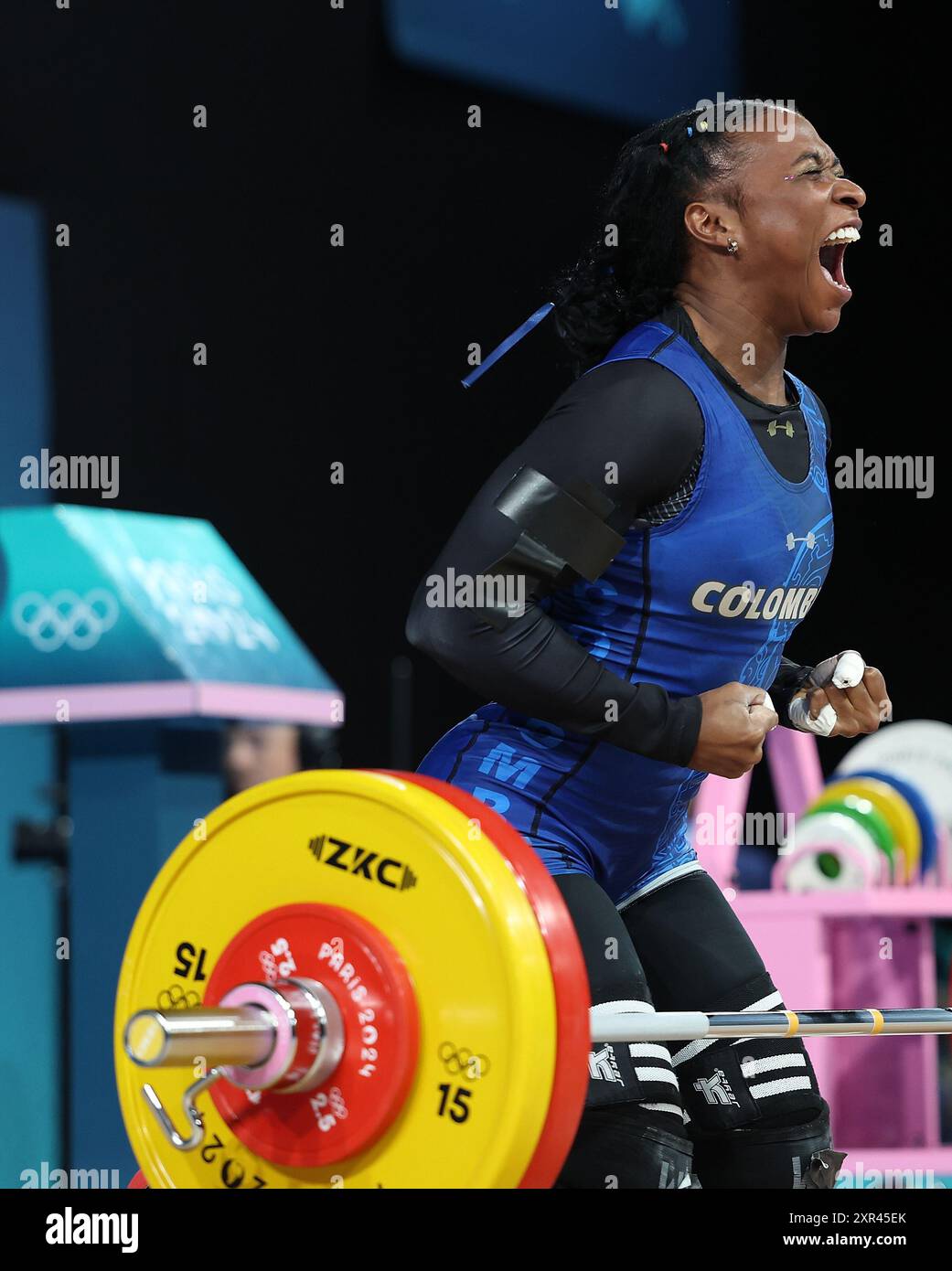 Paris, France. 8th Aug, 2024. Yenny Alvarez of Colombia celebrates ...
