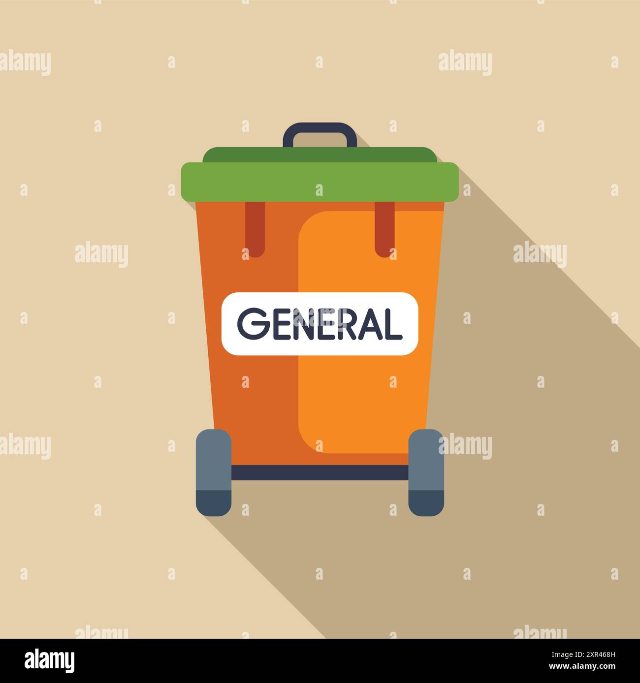 Orange general waste wheelie bin with a green lid, for use as an icon ...