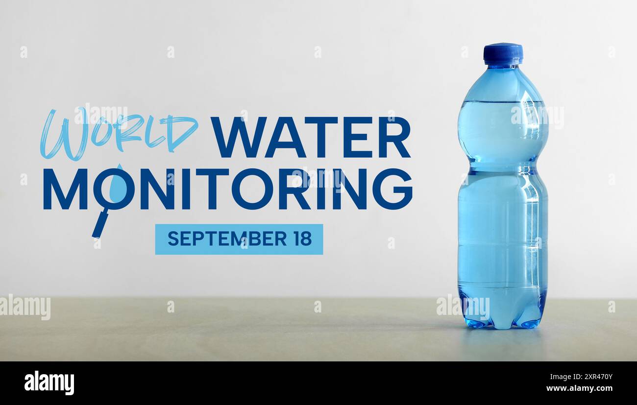 Bottle of water on table against light background. Banner for World ...