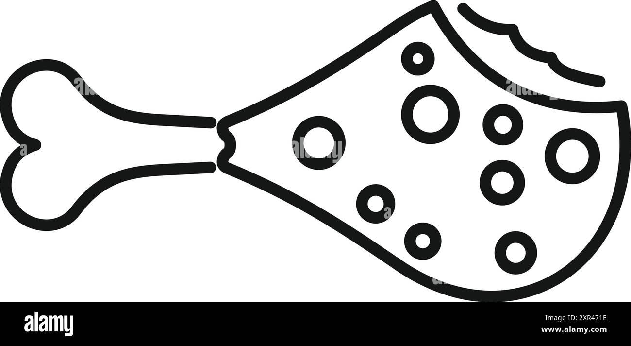 Simple black and white line art of a chicken leg with bite marks, great ...