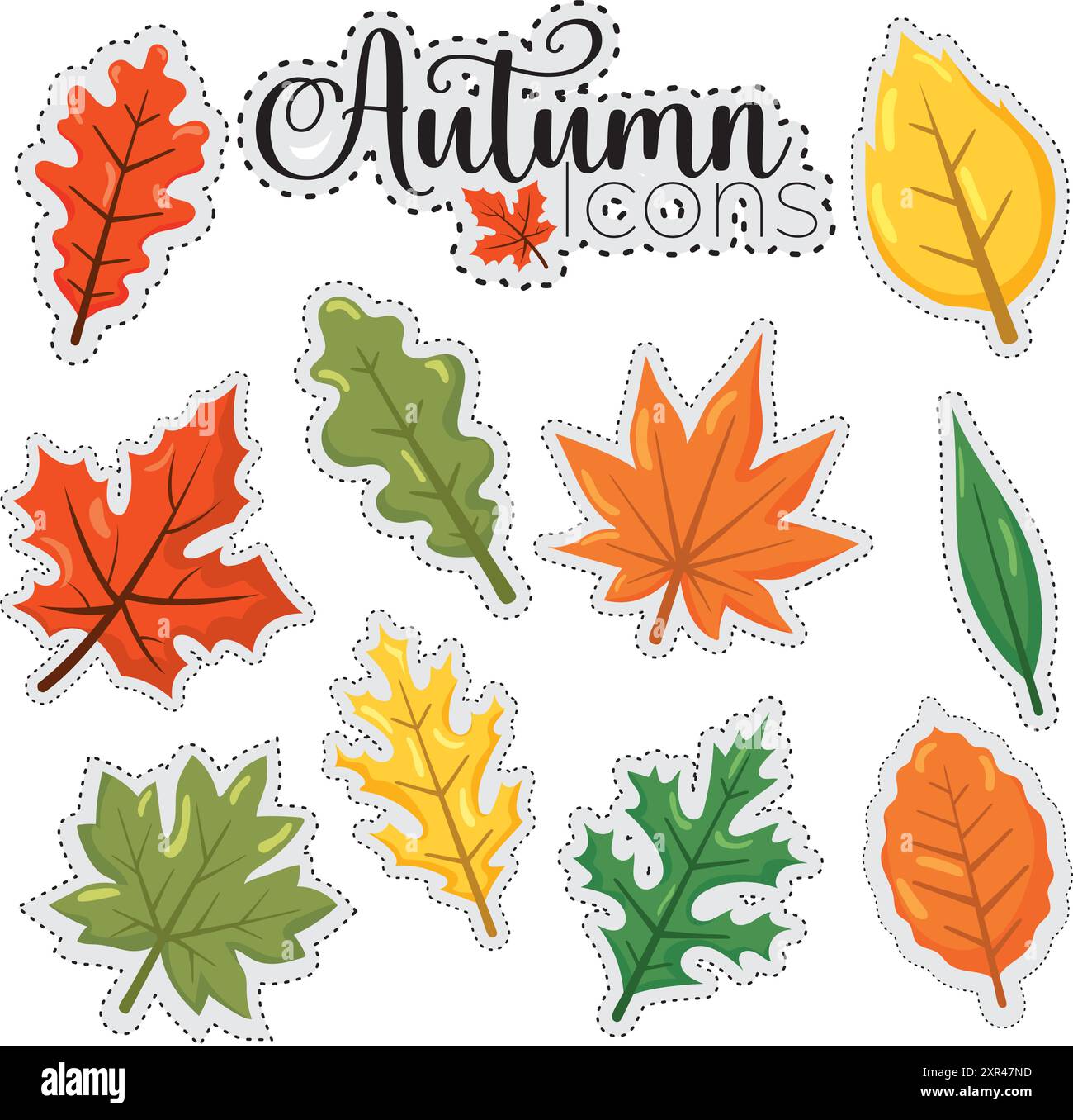 Autumn leaves stickers icons set Vector Stock Vector Image & Art - Alamy