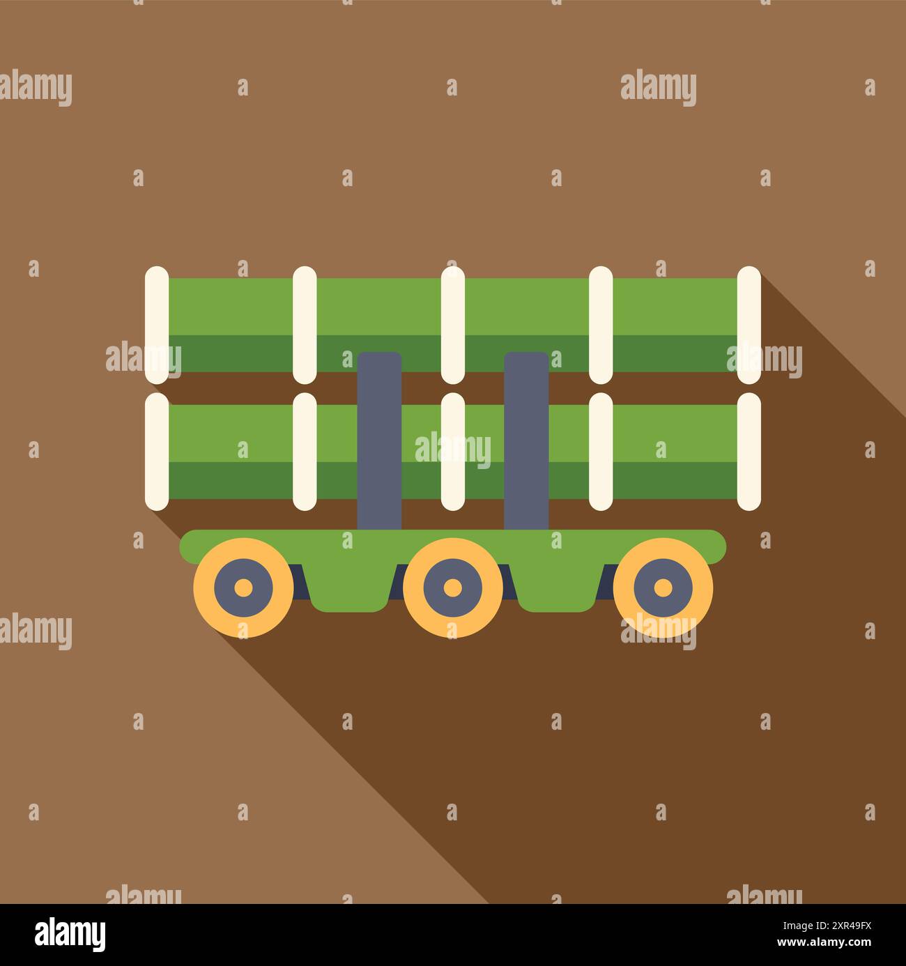 Icon of a logging truck carrying timber on a construction site, in flat ...