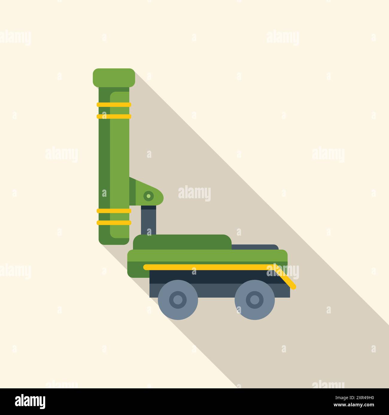 Powerful military rocket launcher standing on wheeled platform in flat ...